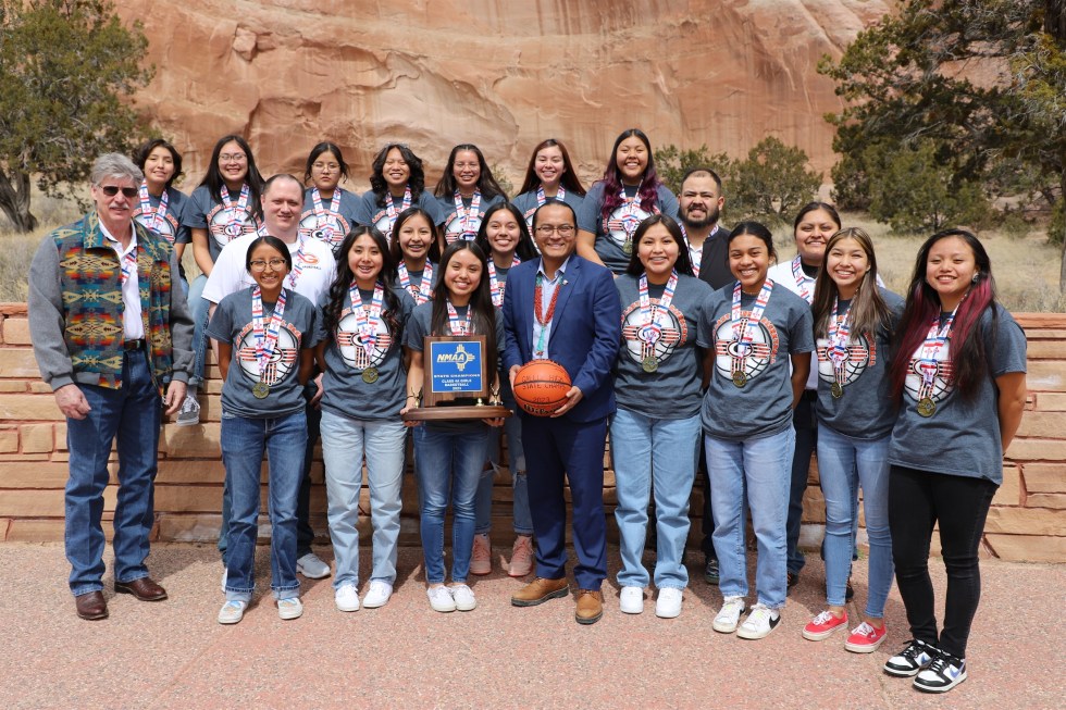 President Buu Nygren encourages Gallup High School Bengals Girls ...